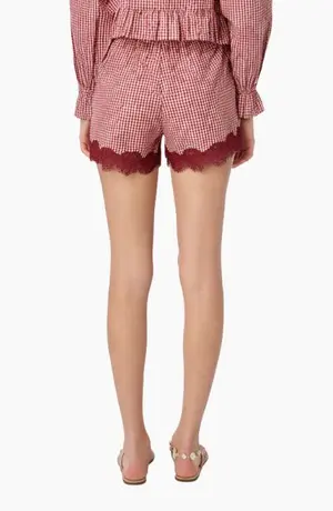 Cami Nyc Cassandra Mid Rise Gingham Shorts With Lace Trim