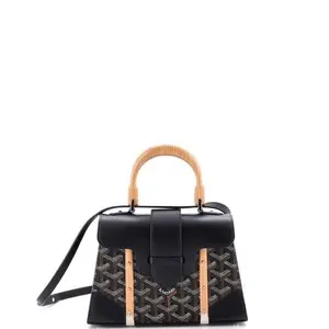 Goyard Structured Saigon Top Handle Bag Coated Canvas With Leather Mini - Black