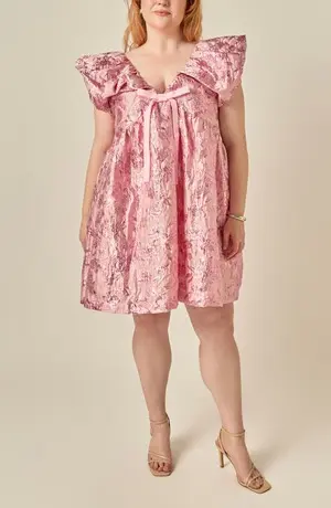 Endless Rose Floral Jacquard Babydoll Minidress