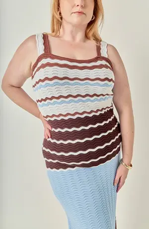 English Factory Wavy Crochet Midi Dress - Brown Multi