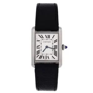 CARTIER Must De Tank Quartz Watch Stainless Steel And Leather 25 - Black