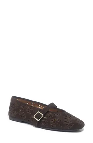 Gentle Souls Wini Laser-cut Mary Jane Flats - Chocolate Suede