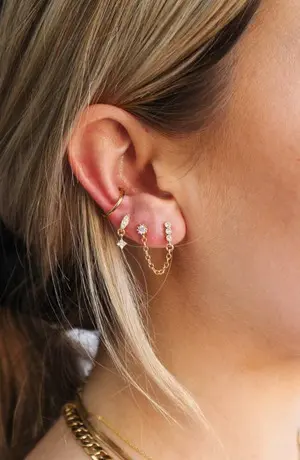 SET & STONES Maven Double Stud Chain Earrings With Cubic Zirconia