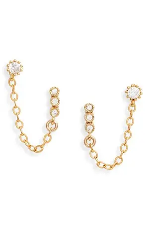 SET & STONES Maven Double Stud Chain Earrings With Cubic Zirconia
