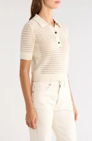 Maria Mcmanus Open Knit Recycled Cashmere & Organic Cotton Polo Sweater