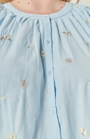 English Factory Embroidered Bishop Sleeve Blouse - Powder Blue