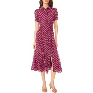 CECE DUPRAZ Print Midi Shirtdress - Deep Mulberry