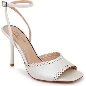 Badgley Mischka Bradee Faux Leather Stiletto Sandals With Scalloped Trim - Ivory