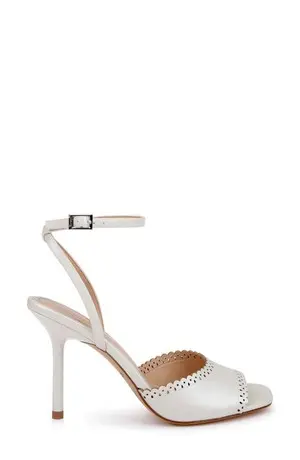 Badgley Mischka Bradee Faux Leather Stiletto Sandals With Scalloped Trim - Ivory