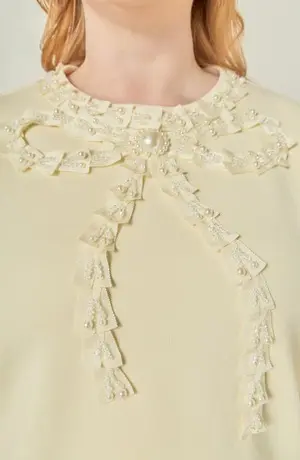 English Factory Beaded Ribbon Trim Sweatshirt