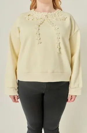 English Factory Beaded Ribbon Trim Sweatshirt
