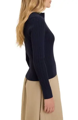 NZ BY NIC AND ZOE Rib Quarter Zip Pullover Sweater - Dark Indigo