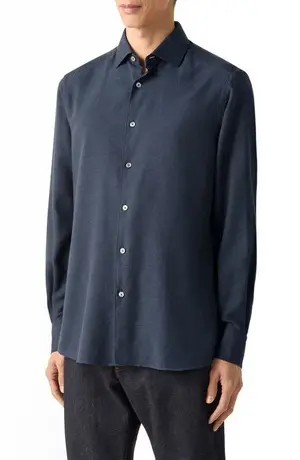 Zegna Cashco Cashmere & Cotton Button-up Shirt - Blue