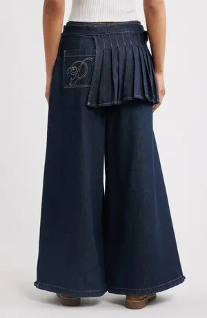 DAMSON MADDER Pleated High Waist Wide Leg Jeans - Indigo