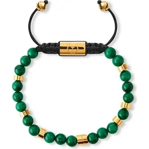 TORRELA Beaded Adjustable Bracelet With Stainless Steel Accents - Jade