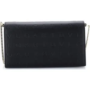 BVLGARI Logo Infinitum Chain Wallet Embossed Leather - Black