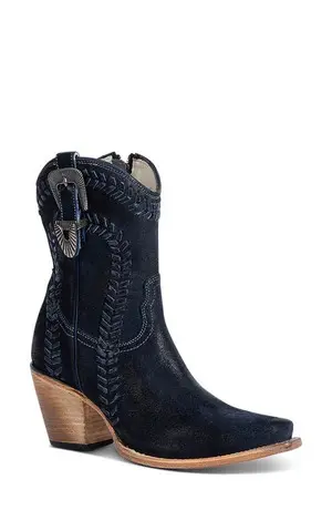 FREEBIRD Freya Leather Western Bootie - Blue Suede