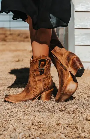 FREEBIRD Freya Leather Western Bootie - Cognac Suede