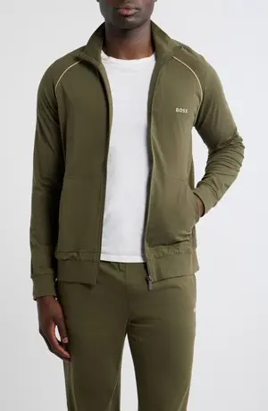 BOSS Full Zip Hoodie With Stand Collar And Raglan Sleeves