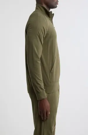 BOSS Full Zip Hoodie With Stand Collar And Raglan Sleeves