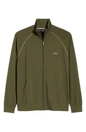 BOSS Full Zip Hoodie With Stand Collar And Raglan Sleeves
