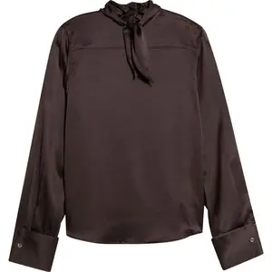 Staud Rhodes Long Sleeve Stretch Silk Top - Earth