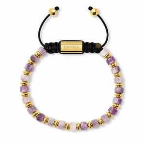 TORRELA Heishi Beaded Bracelet With Natural Stones And Stainless Steel Accents - Lepidolite
