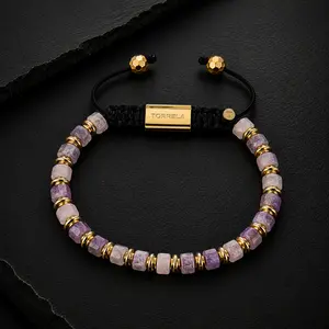 TORRELA Heishi Beaded Bracelet With Natural Stones And Stainless Steel Accents
