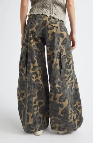 R13 Siouxsie Leopard Print Cargo Pants - Multi Brown Leopard