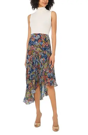 Vince Camuto Floral Asymmetric Ruffle Skirt