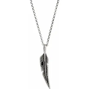 TORRELA Sterling Silver Feather Pendant Necklace With Accent - Onyx