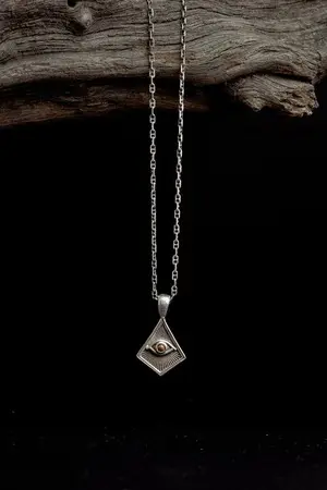 TORRELA Sterling Silver Evil Eye Pendant Necklace With Tiger Eye Accent