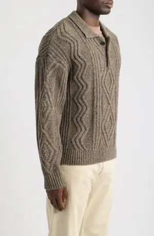 FRAME Cable Knit Polo Sweater