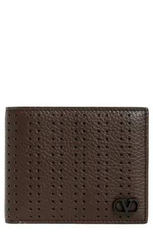 Valentino Garavani Vlogo Signature Bifold Perforated Leather Wallet - Dark Brown