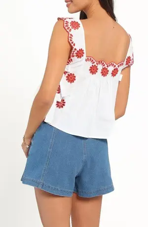 PETAL & PUP Embroidered Cotton Tie Top