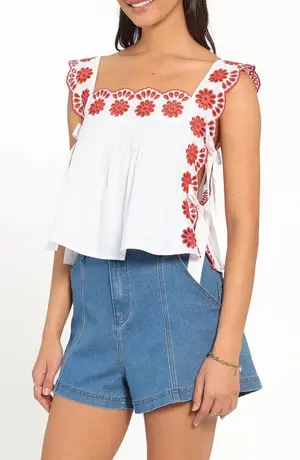 PETAL & PUP Embroidered Cotton Tie Top