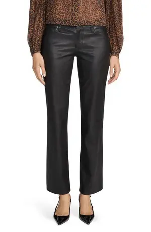 FRAME Leather Cigarette Straight Leg Pants - Black
