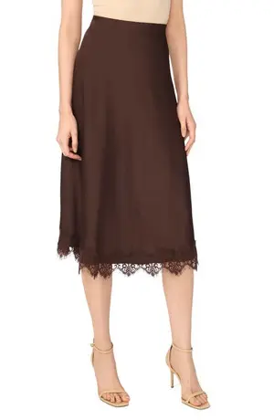CECE DUPRAZ Lace Trim Satin Skirt - Coffee Bean