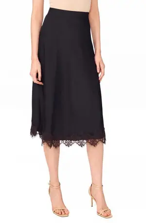 CECE DUPRAZ Lace Trim Satin Midi Skirt - Rich Black