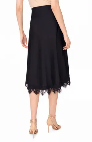 CECE DUPRAZ Lace Trim Satin Midi Skirt - Rich Black