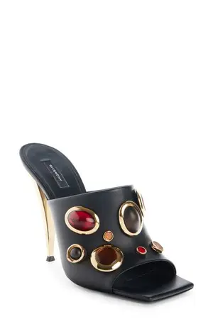 Givenchy Jeweled Square Toe Leather Sandal - Black/red