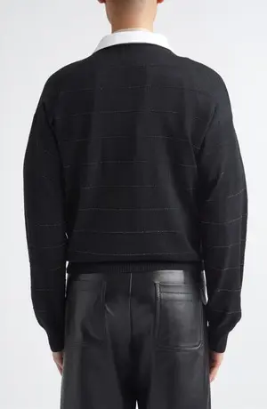 Eleventy Metallic Stripe Wool V-neck Sweater