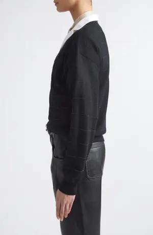 Eleventy Metallic Stripe Wool V-neck Sweater