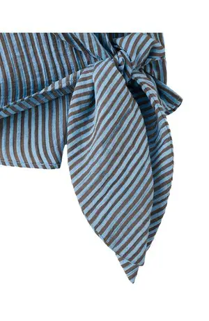 Mango Striped Halter Top With Fixed Knot - Blue