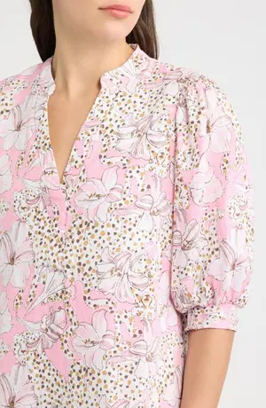 Lilly Pulitzer® Mialeigh Linen Split Neck Puff Sleeve Dress