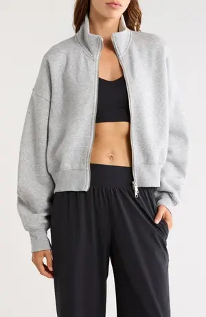 Beyond Yoga Luxe Fleece Double Zip Jacket - Heather Gray