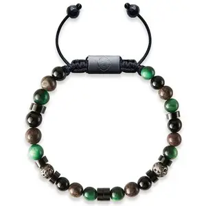TORRELA Tiger Eye Jasper Beaded Bracelet With Stainless Steel Accents - Onyx