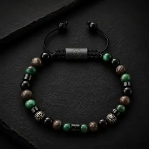 TORRELA Tiger Eye Jasper Beaded Bracelet With Stainless Steel Accents