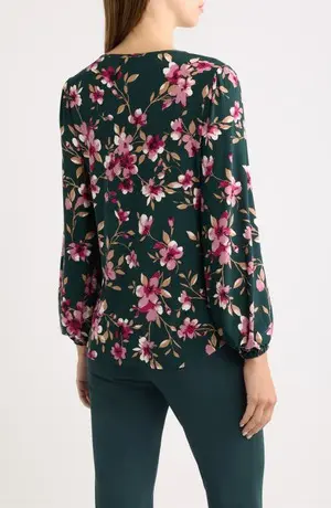 Anne Klein Floral Keyhole Long Sleeve Top