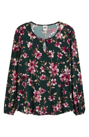 Anne Klein Floral Keyhole Long Sleeve Top